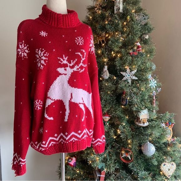 Tiara | Sweaters | Vintage Tiara Redchristmassweater 203 White Reindeer ...